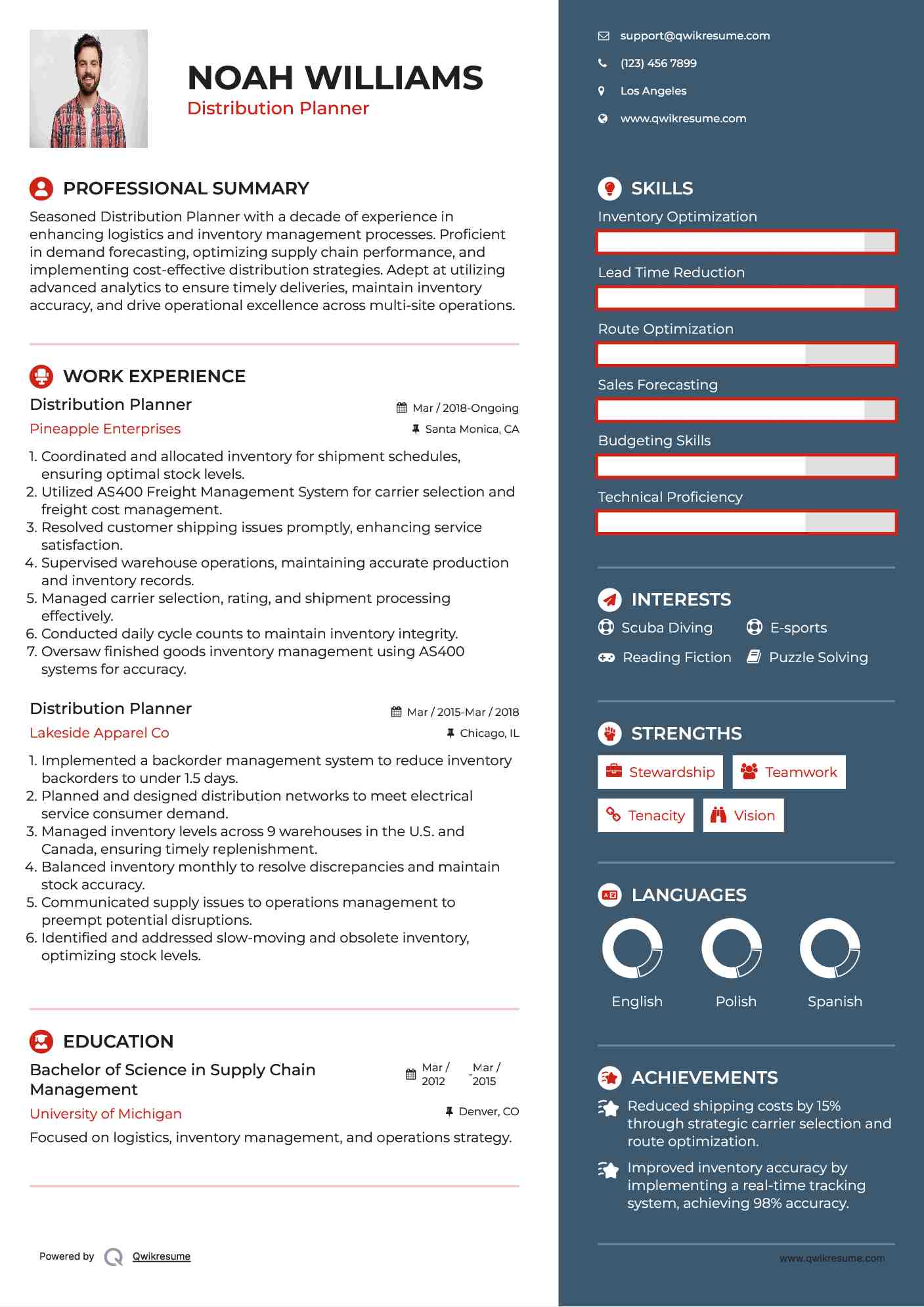 Distribution Planner Resume Samples | QwikResume