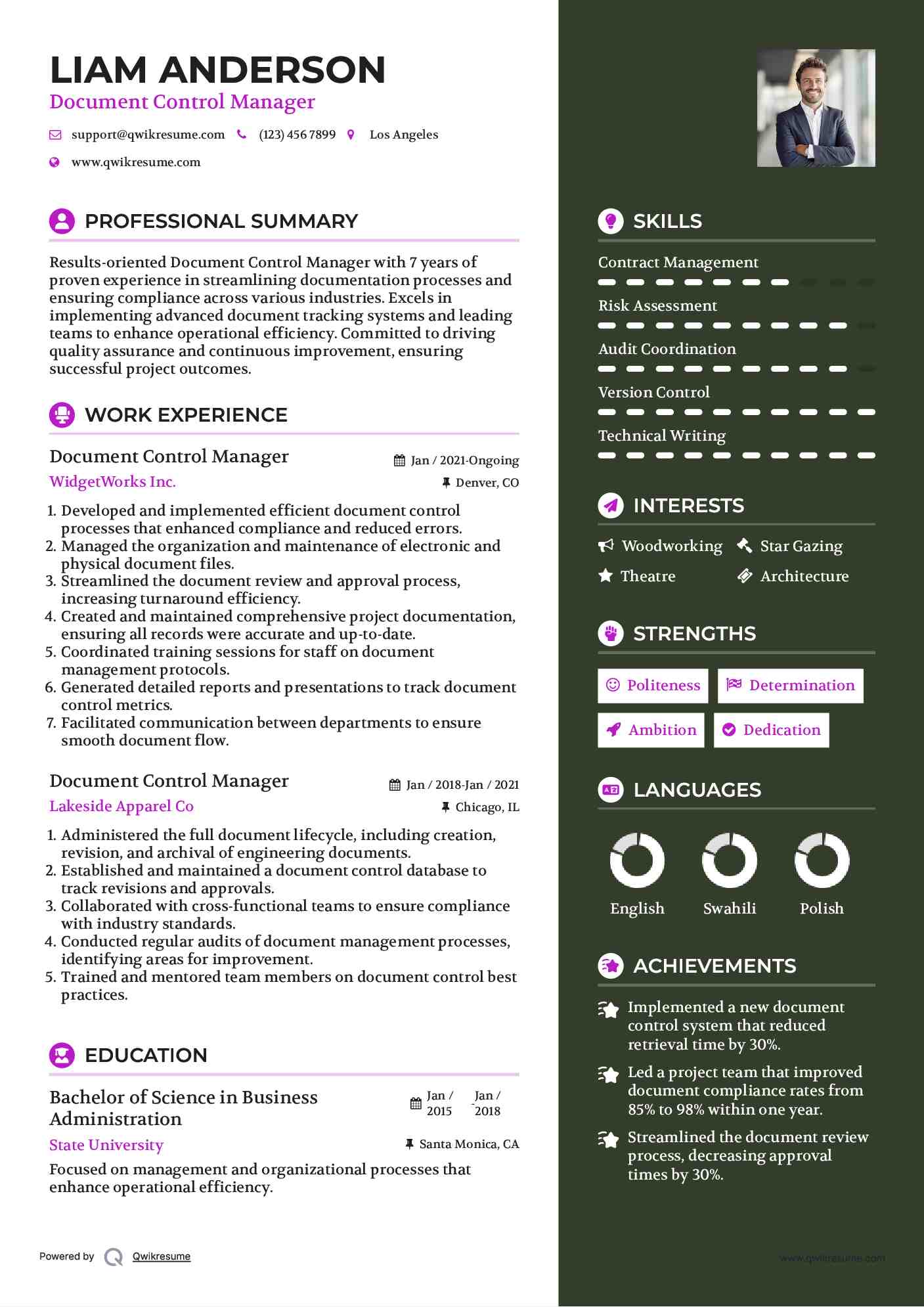 Document Control Manager Resume Samples QwikResume