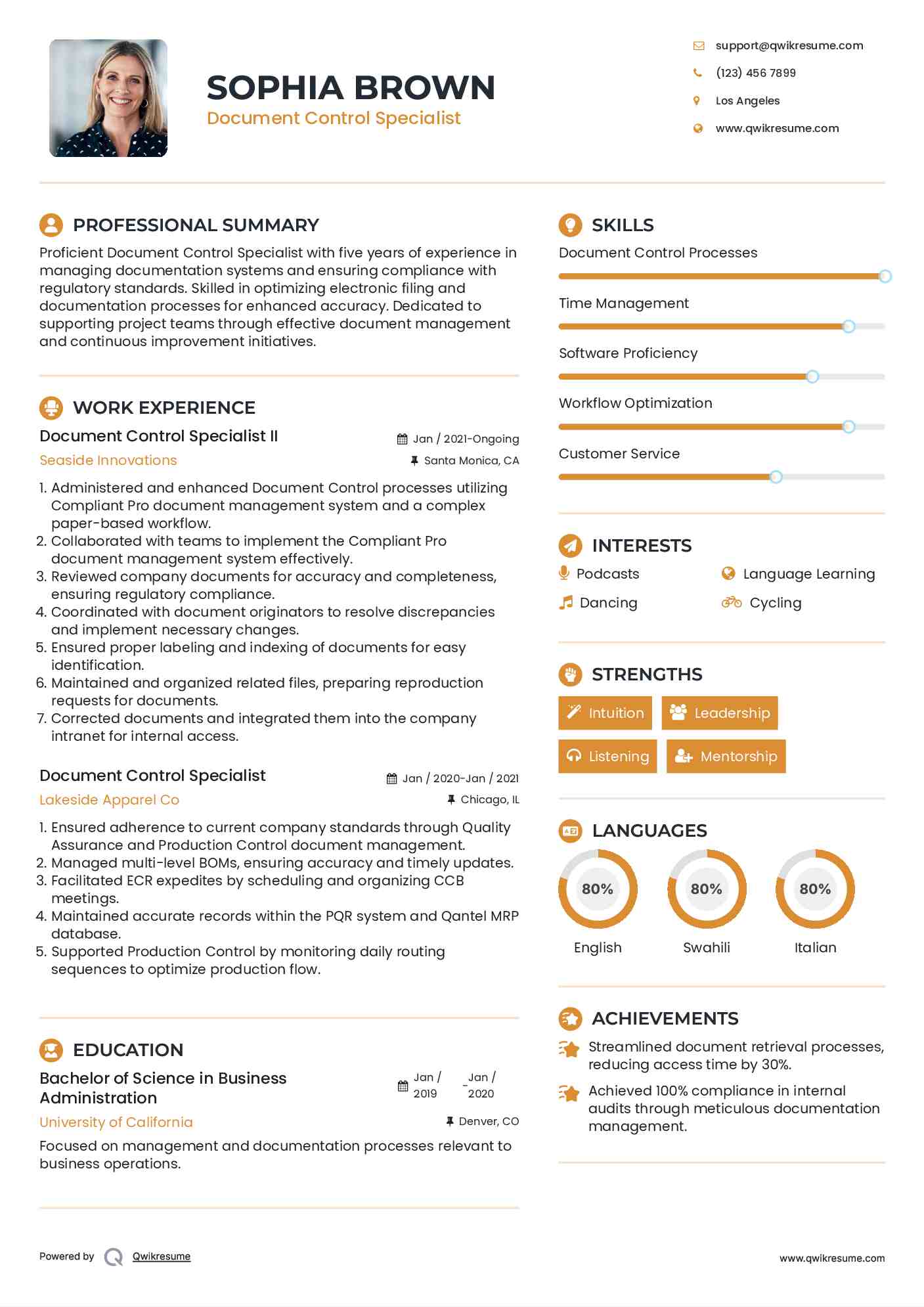 Document Control Specialist Resume Samples QwikResume