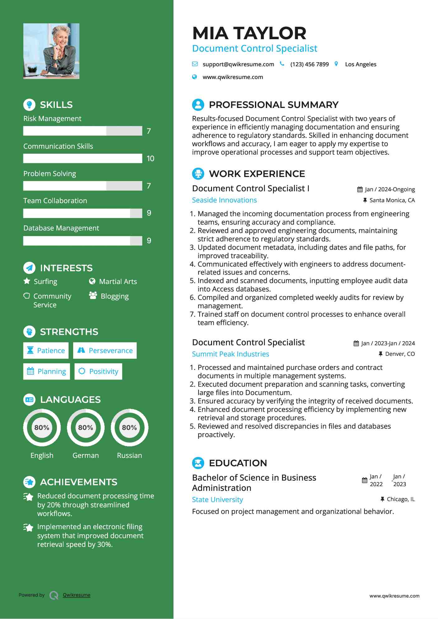 Document Control Specialist Resume Samples QwikResume