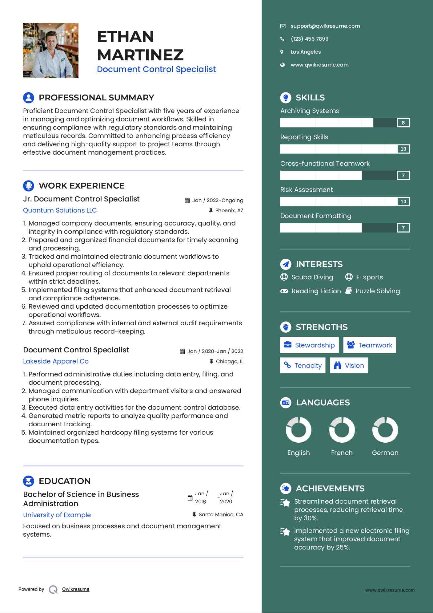 Document Control Specialist Resume Samples QwikResume