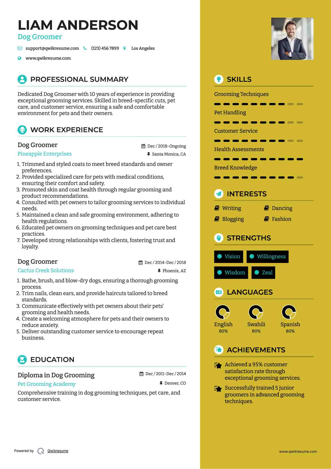 Dog Groomer Resume Samples QwikResume