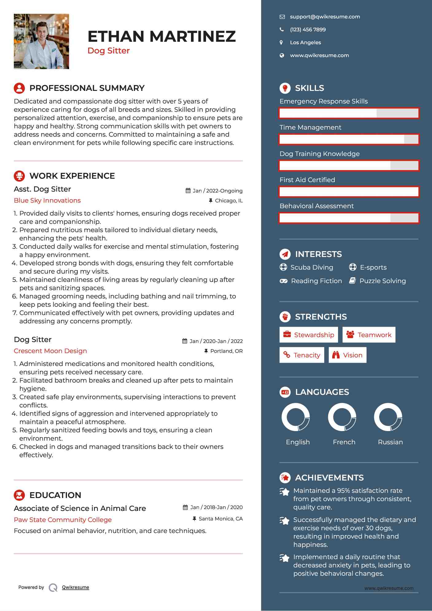 Dog Sitter Resume Samples QwikResume