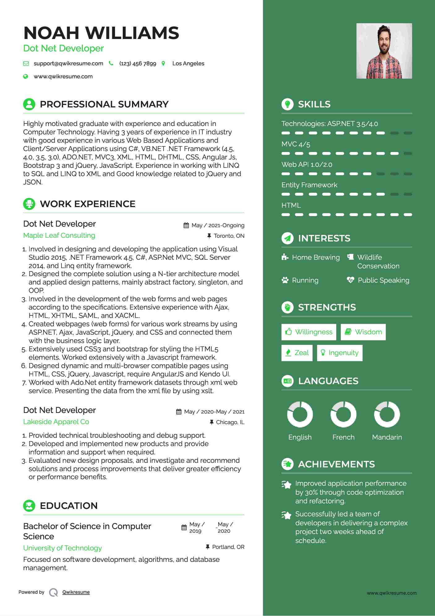 Dot Net Developer Resume Samples QwikResume