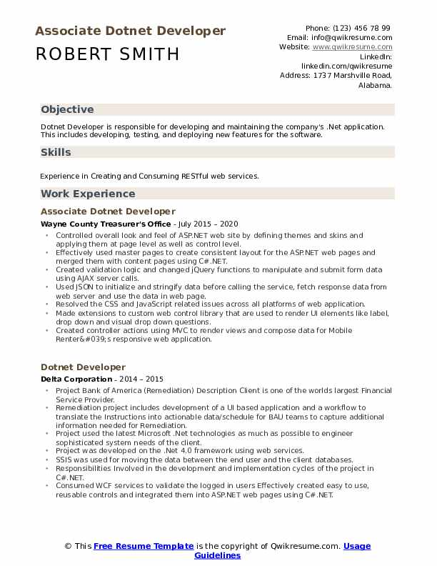 Dotnet Developer Resume Samples | QwikResume