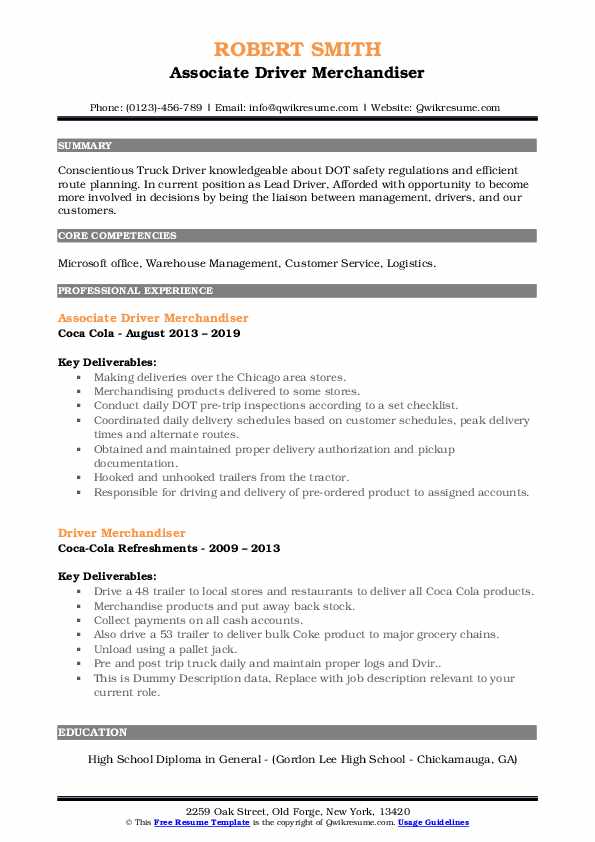 Coca Cola Merchandiser Sample Resume WORD Of Creative Resume With One