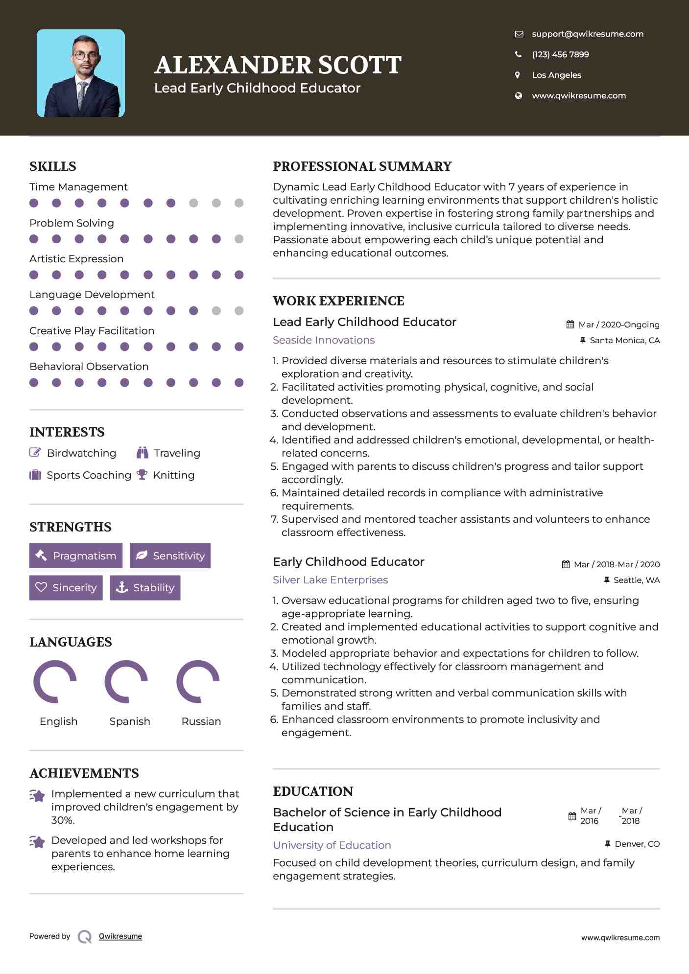 Early Childhood Educator Resume Samples QwikResume