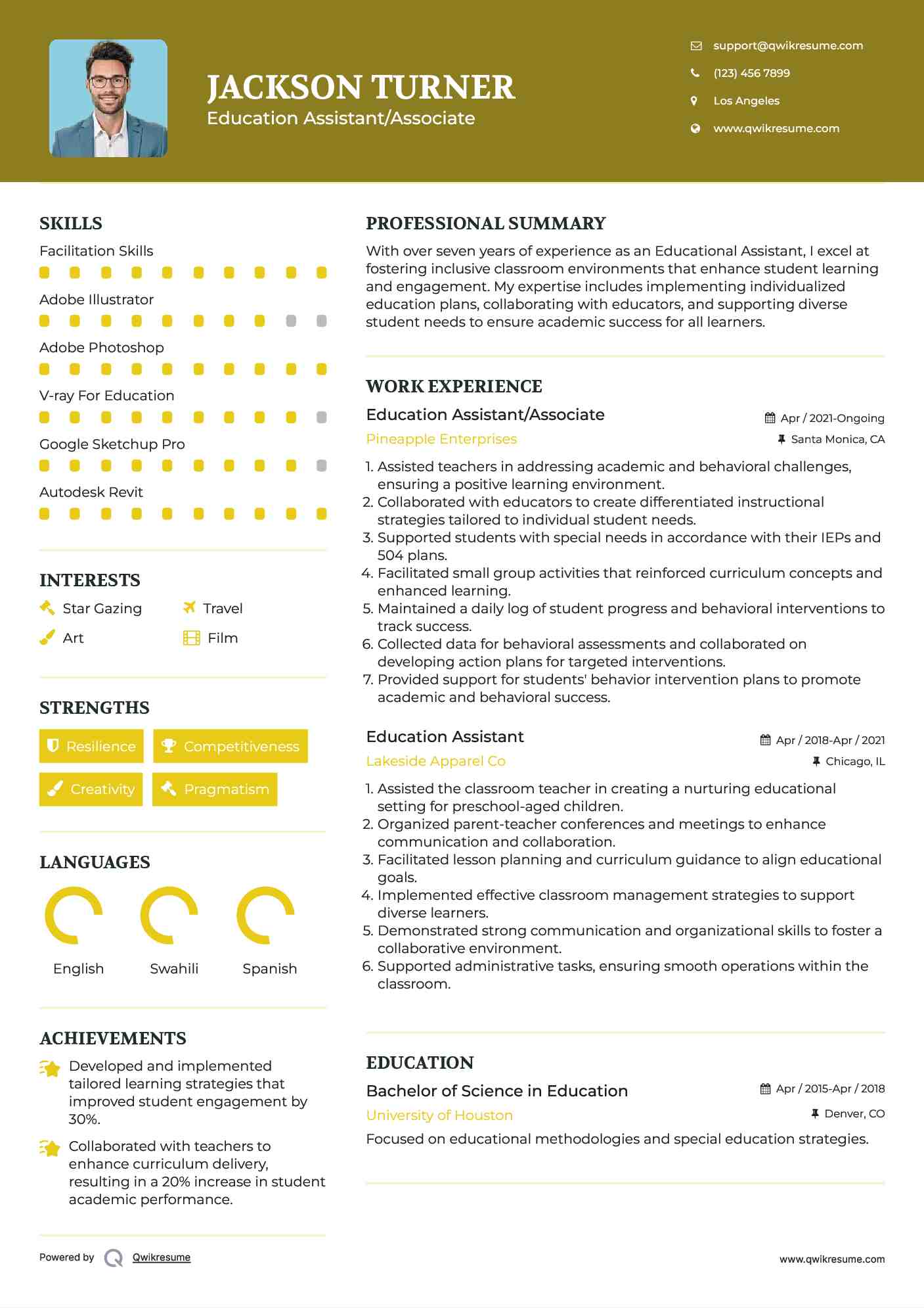 Sample Resume For Education Assistant Temiarianac