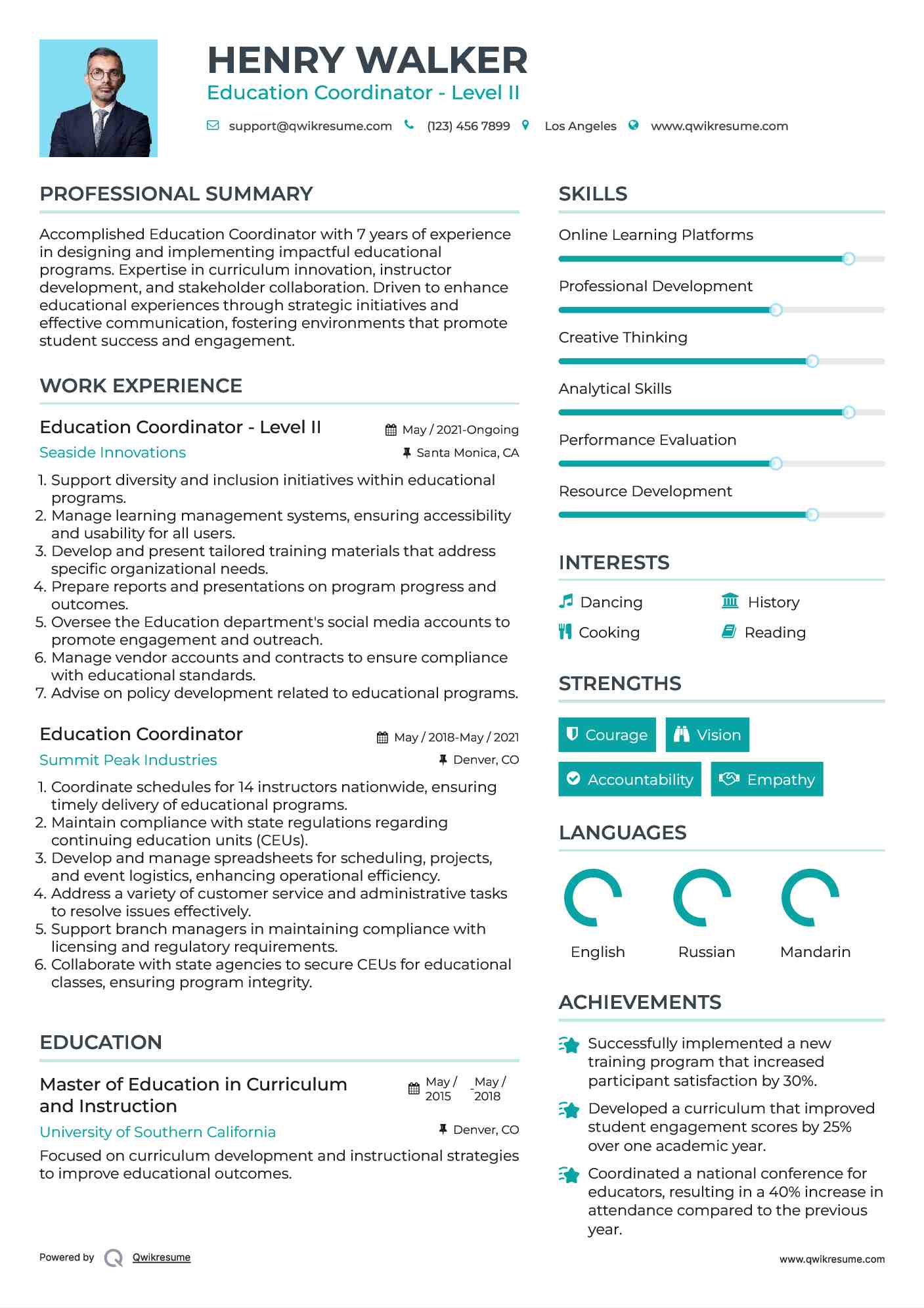Education Coordinator Resume Samples Qwikresume 