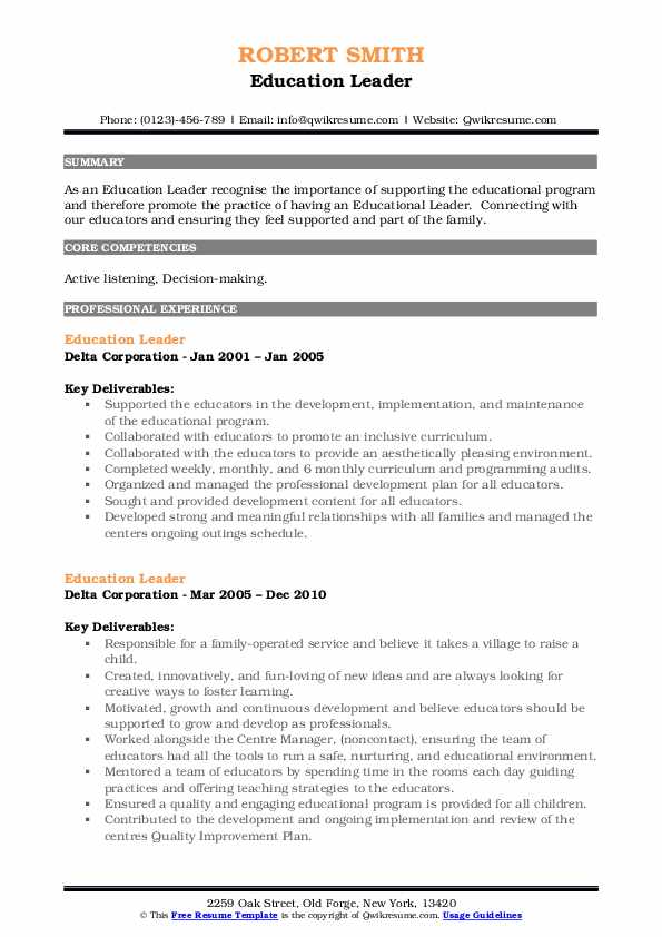 Educational Leadership Resume Team Lead Resume Examples & Templates