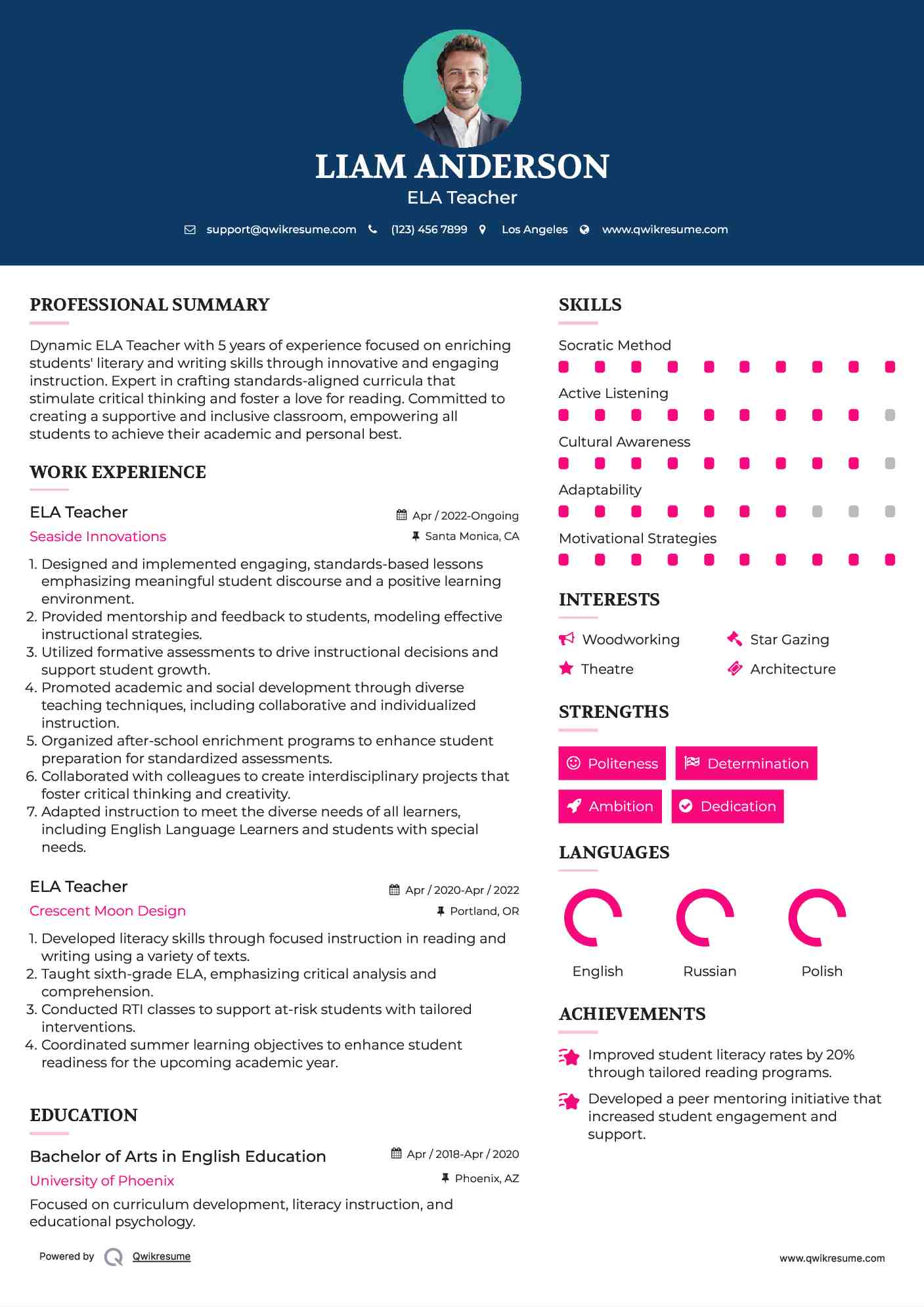 ELA Teacher Resume Samples QwikResume ELA Teacher Resume Samples QwikResume