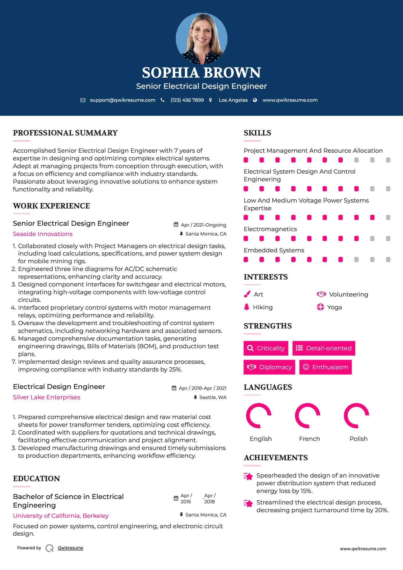 Electrical Design Engineer Resume Samples QwikResume