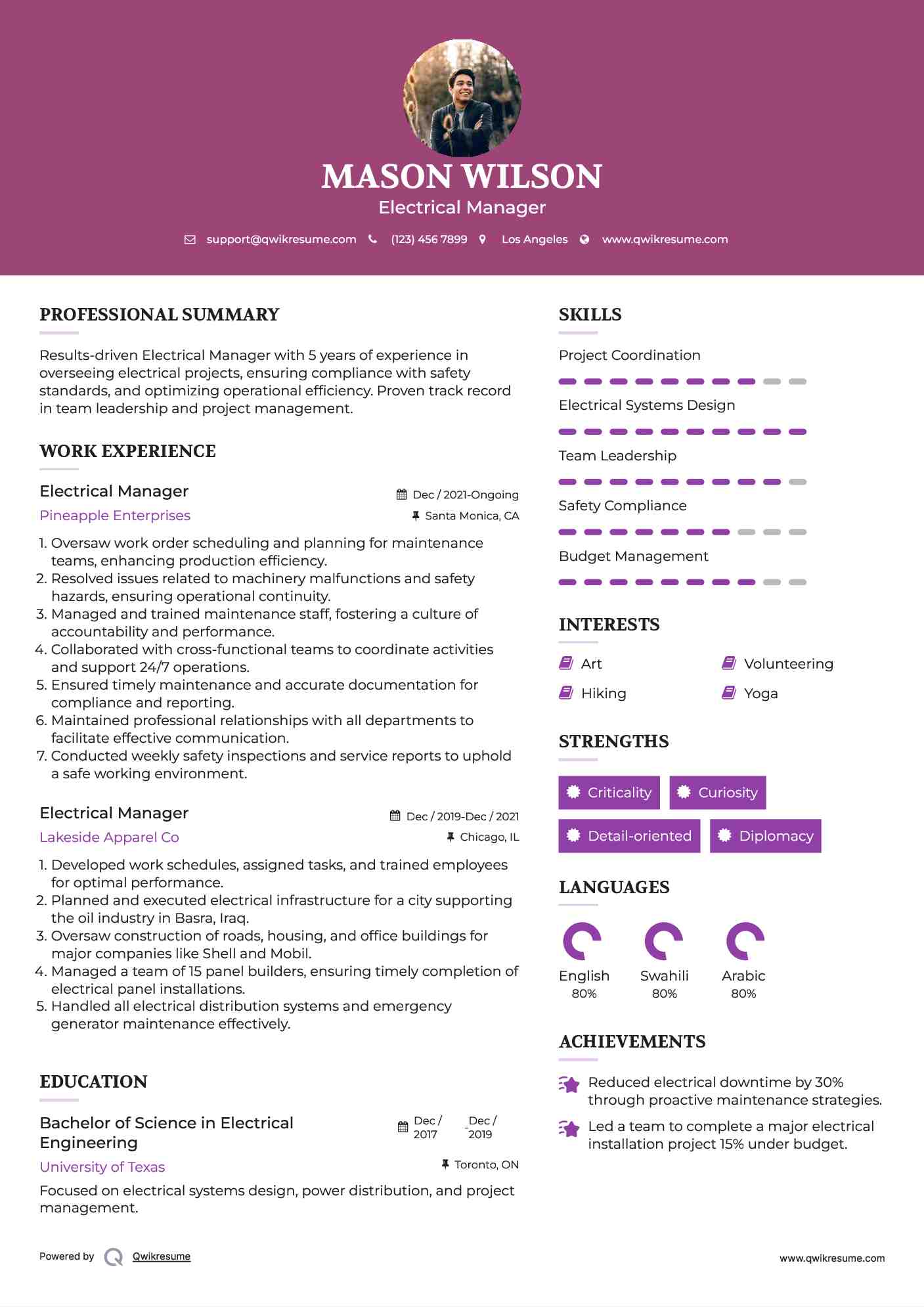 10 Electrical Manager Resume Samples Templates For 2025