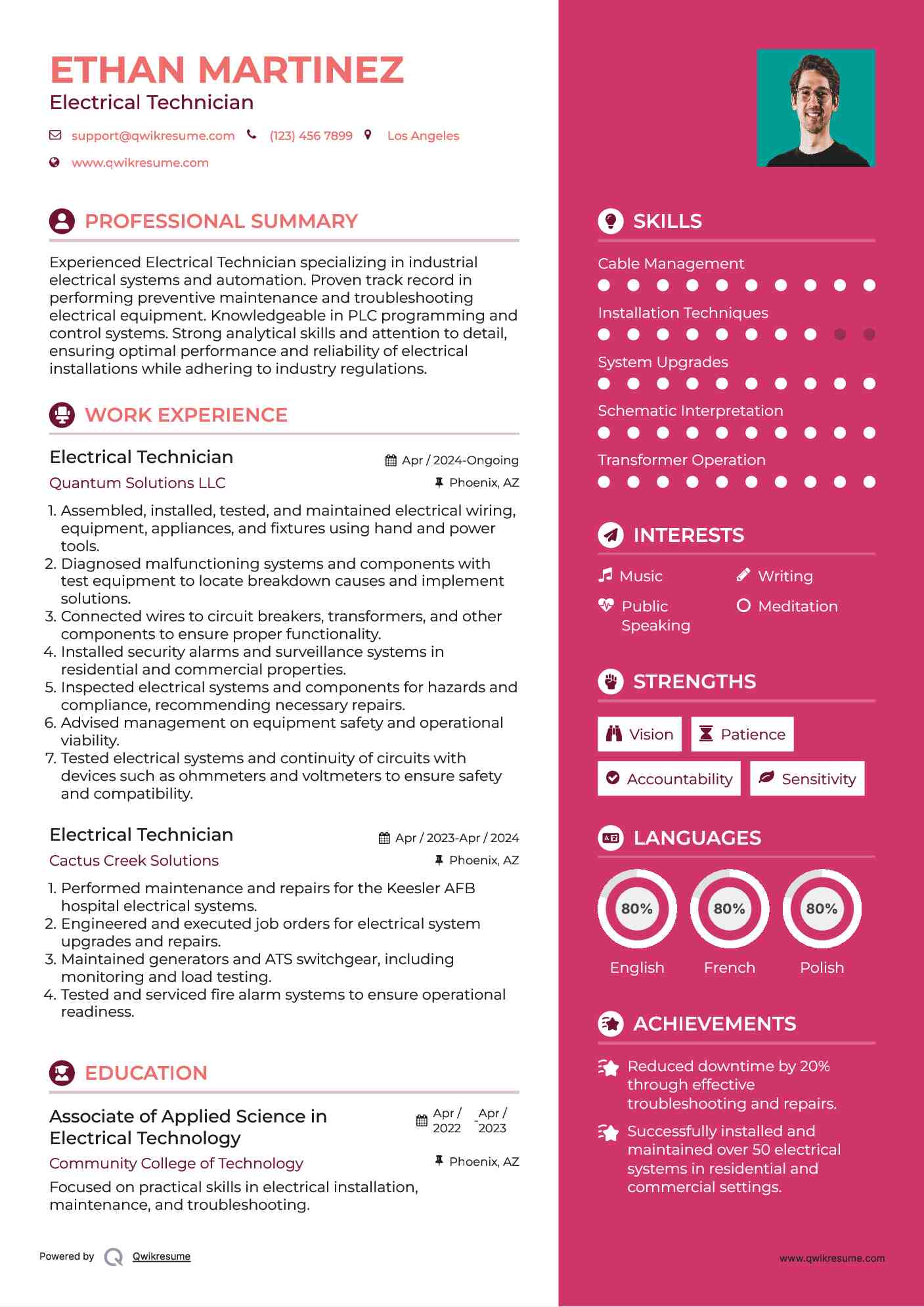 Electrical Technician Resume Samples QwikResume