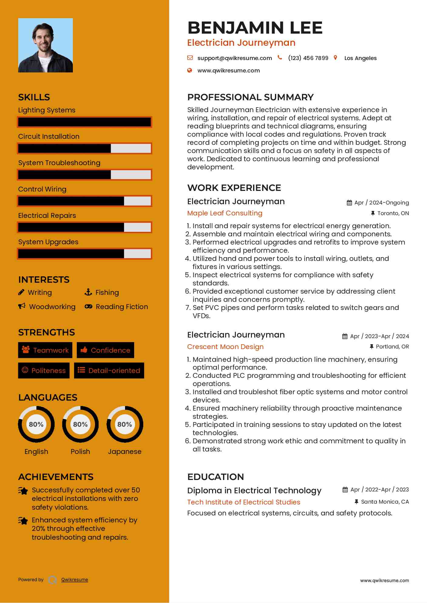 Journeyman Electrician Resume Template