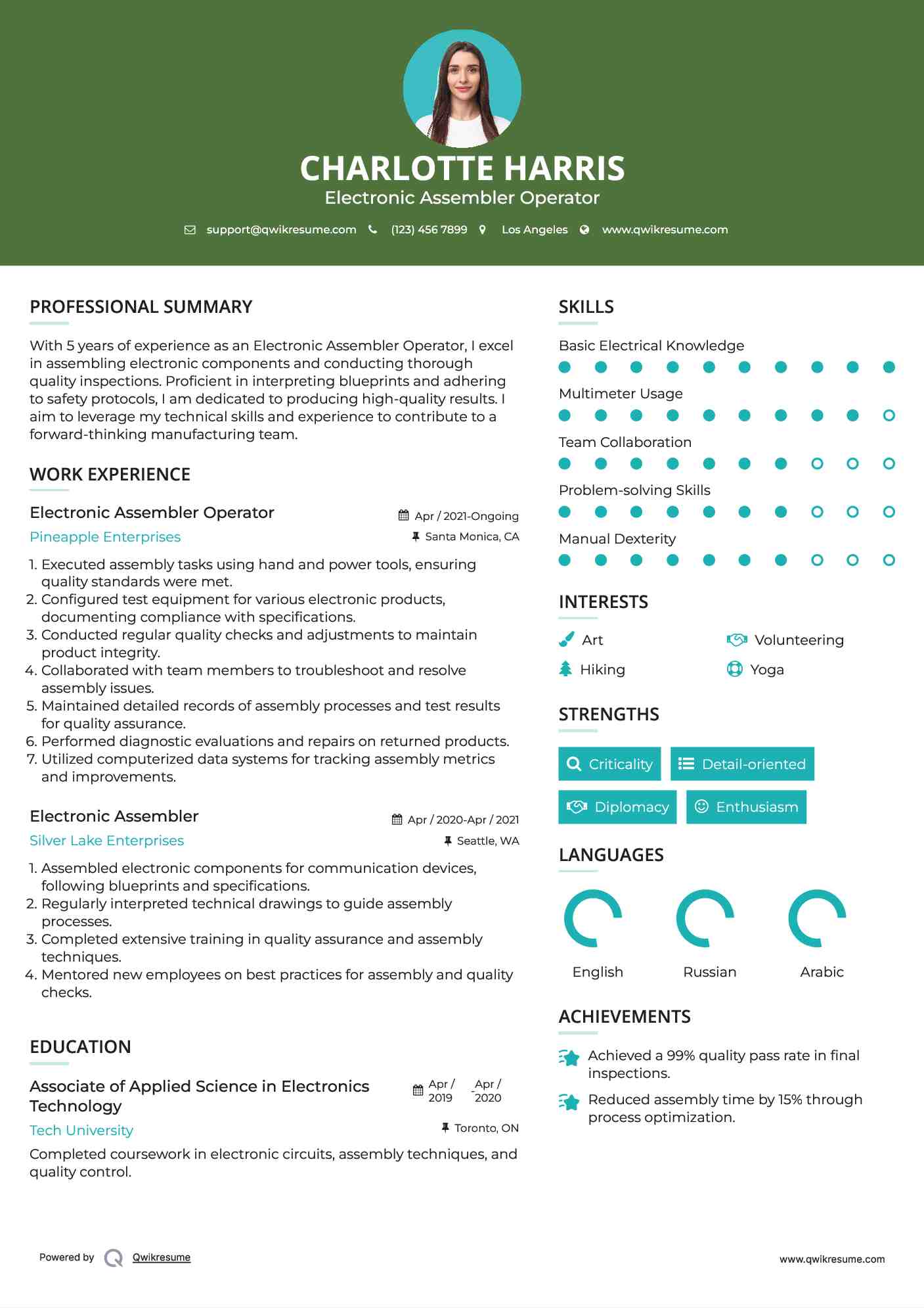 Medical Assembly Resume Sample