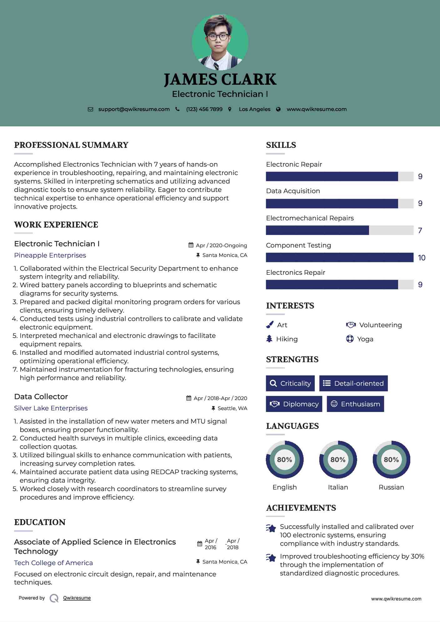 Electronic Technician Resume Samples QwikResume