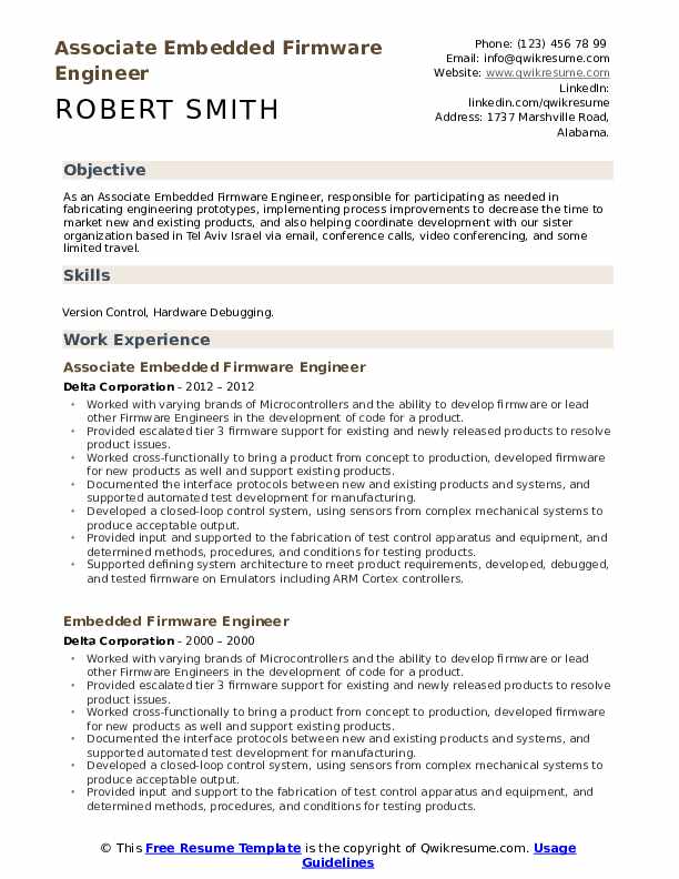 Embedded Firmware Engineer Resume Samples | QwikResume