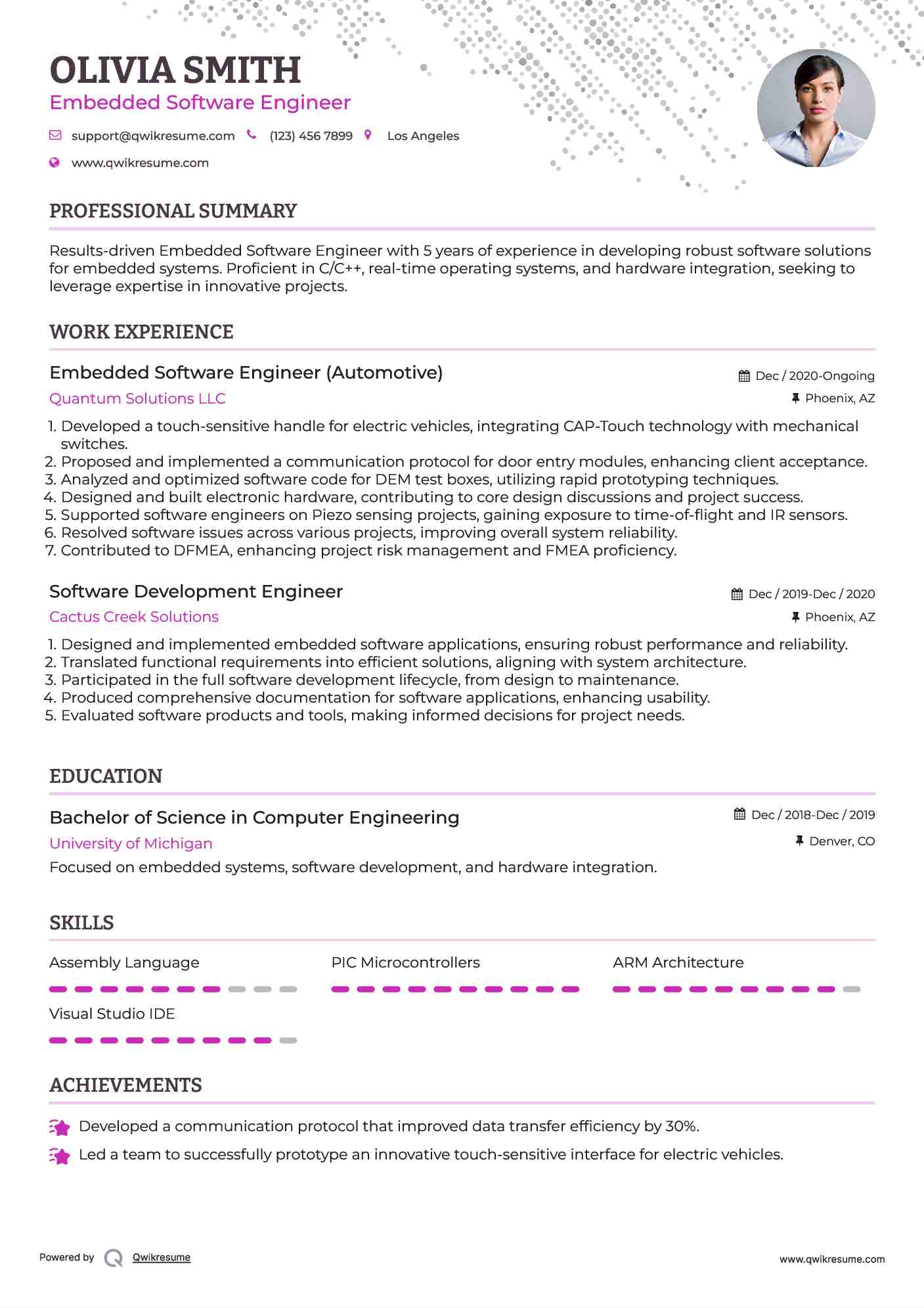 Embedded Software Engineer Resume Samples QwikResume