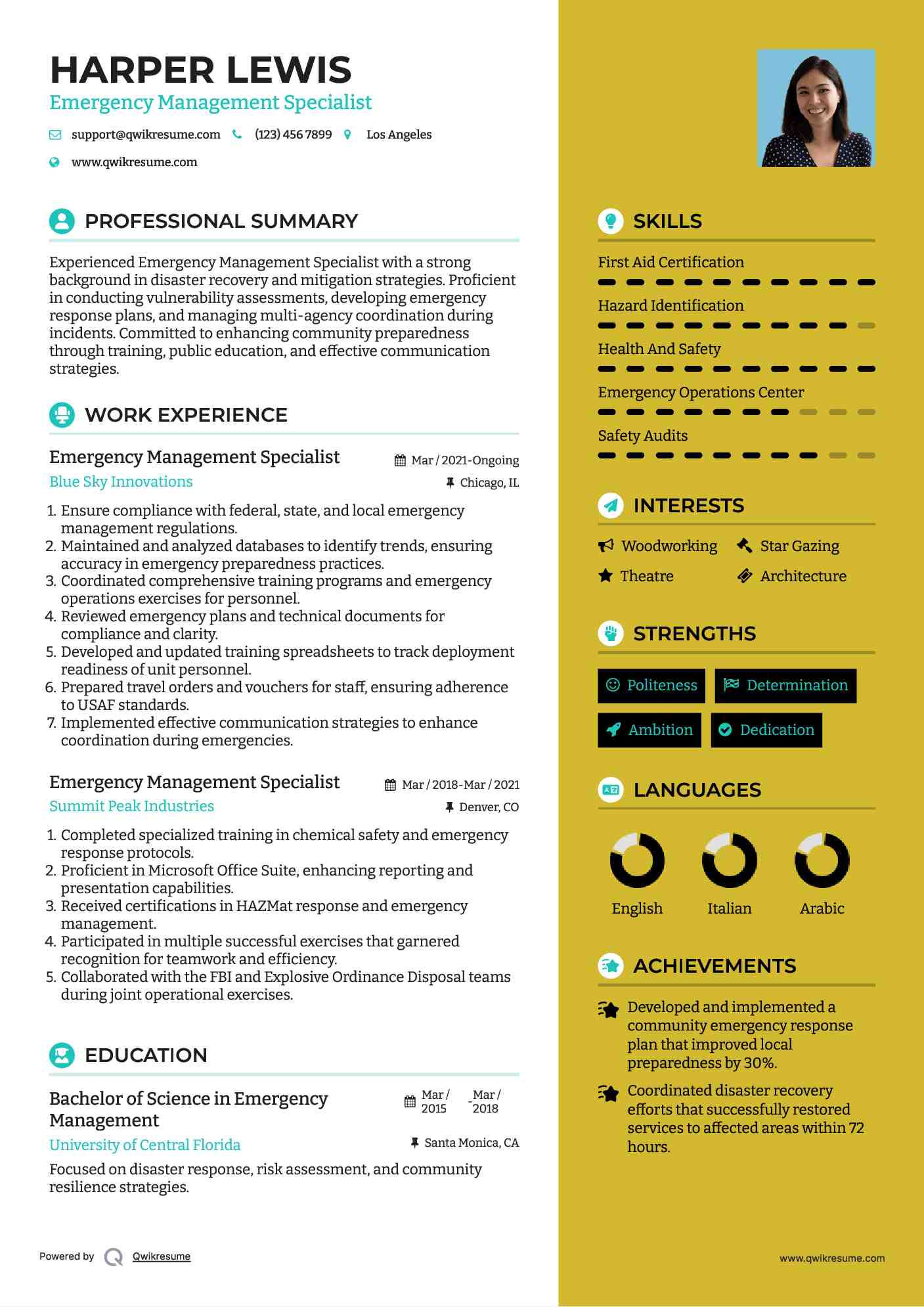 Emergency Management Specialist Resume Samples QwikResume