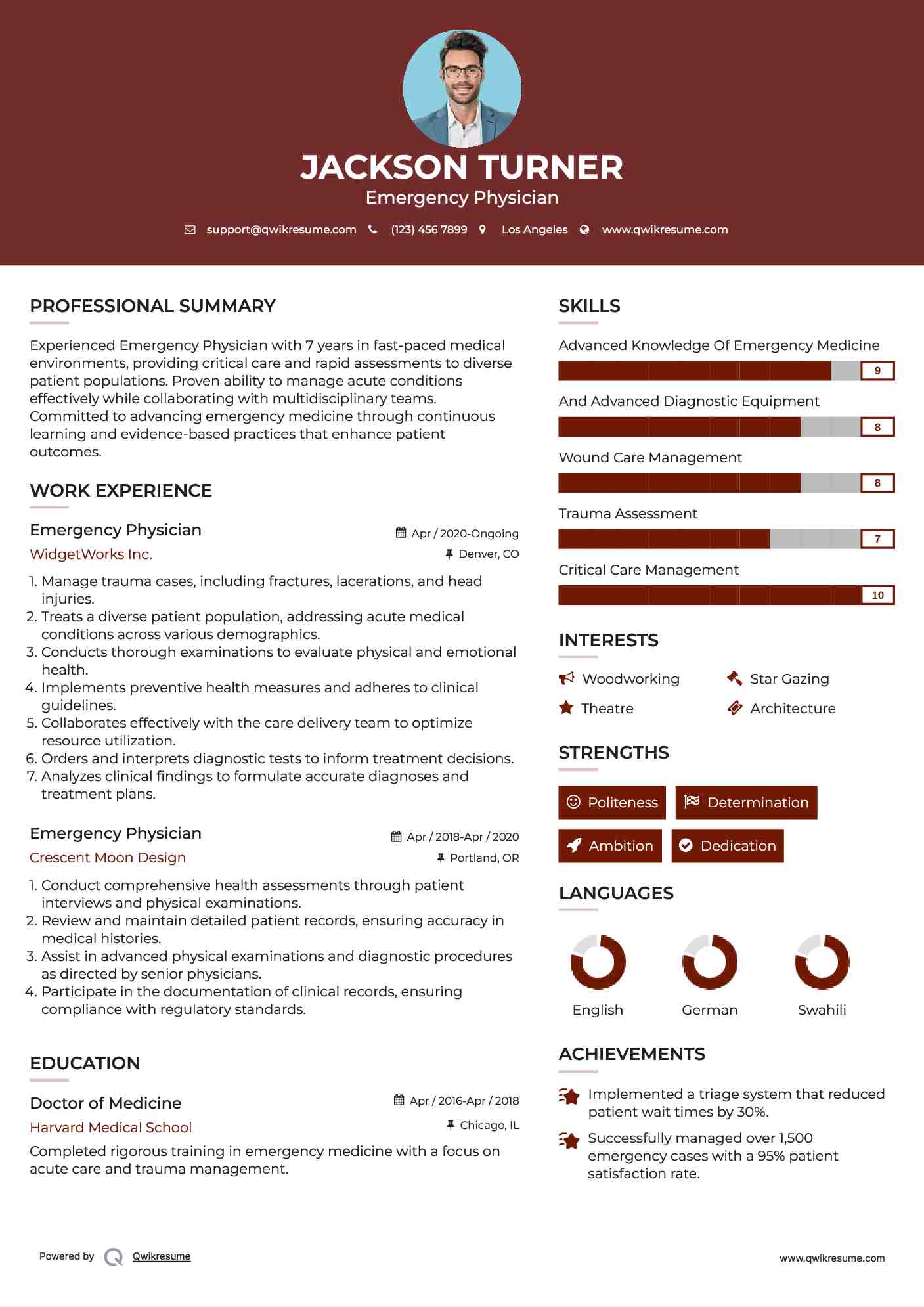 Emergency Physician Resume Samples Qwikresume