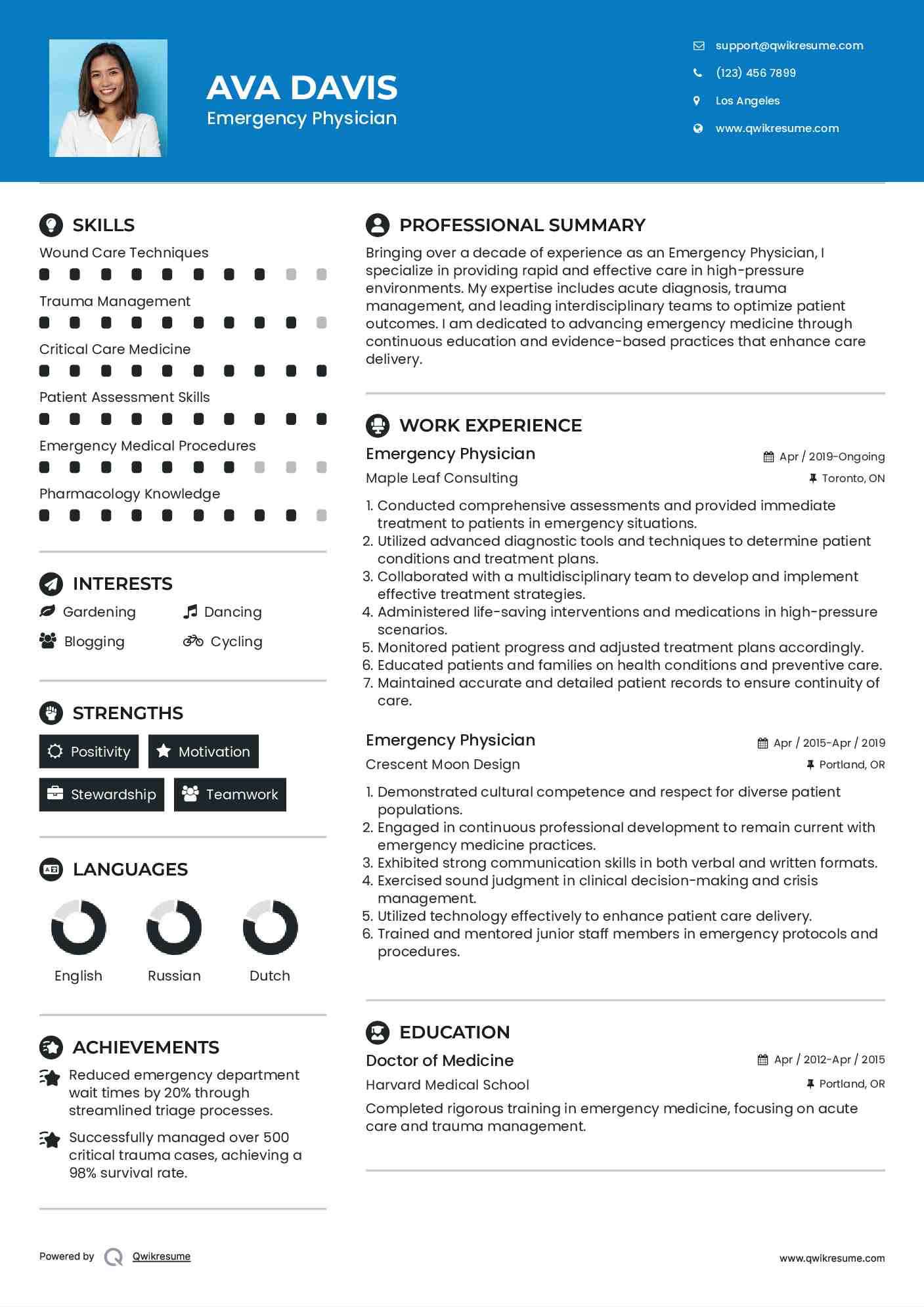 Emergency Physician Resume Samples Qwikresume
