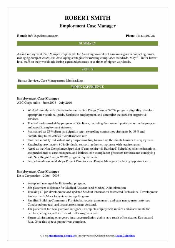 Employment Case Manager Resume Samples QwikResume