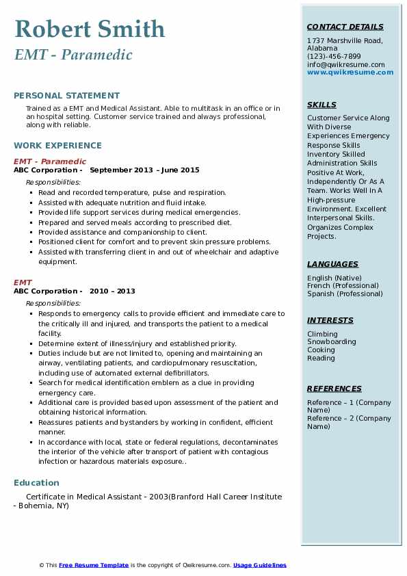 Get Emt Resume Template Pics Infortant Document