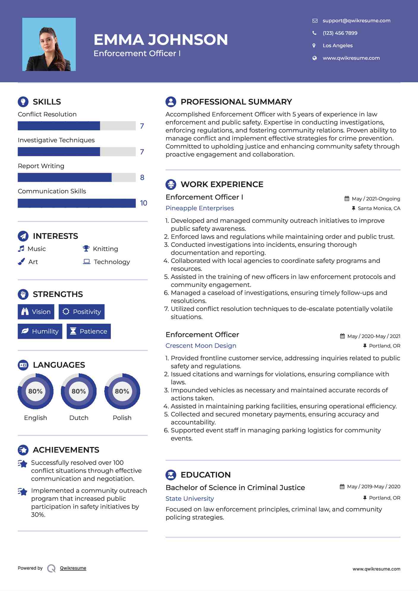 Enforcement Officer Resume Samples Qwikresume