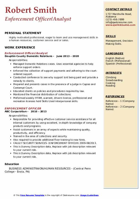 Enforcement Officer Resume Samples Qwikresume