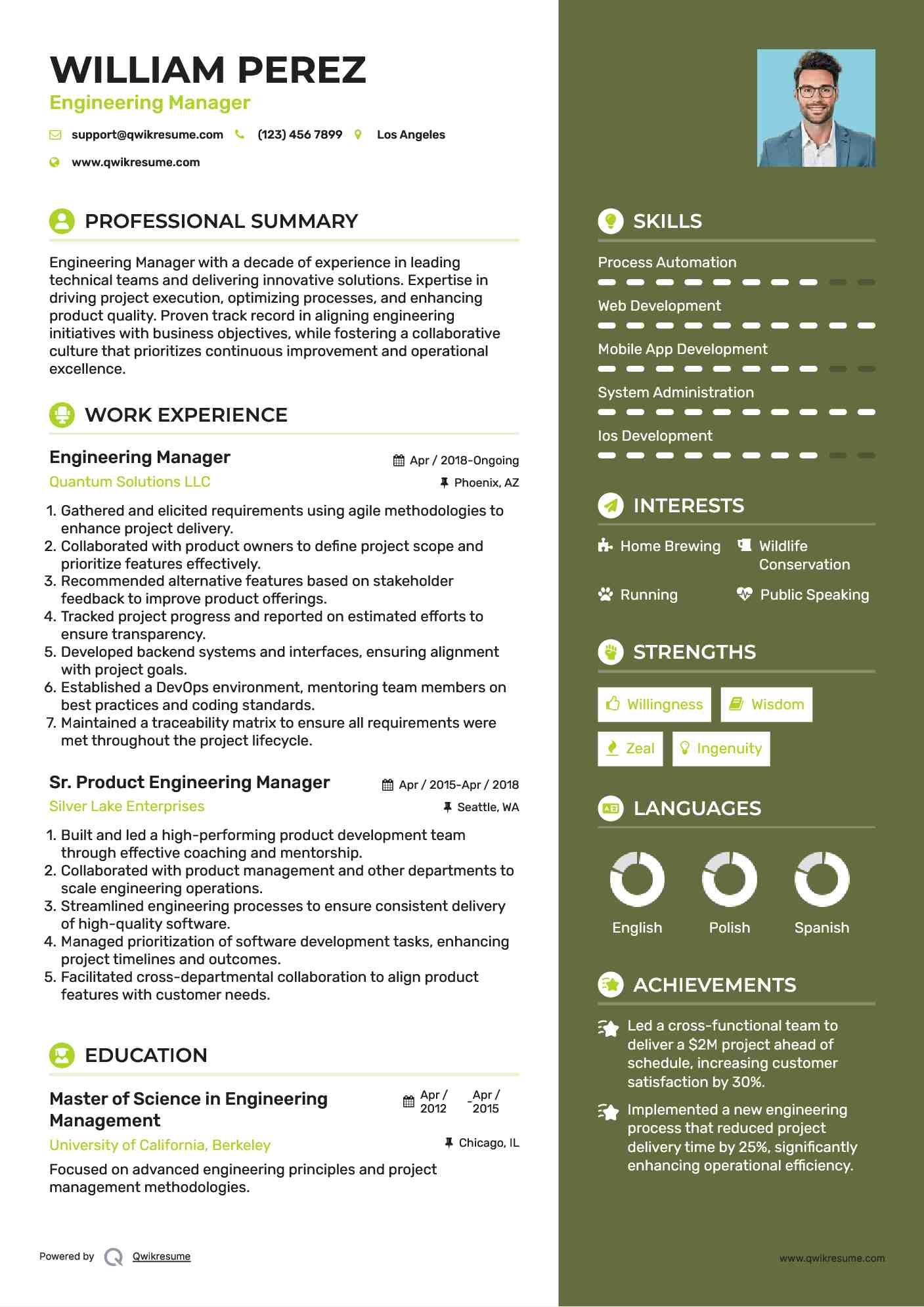 Software Engineering Manager Resume Template