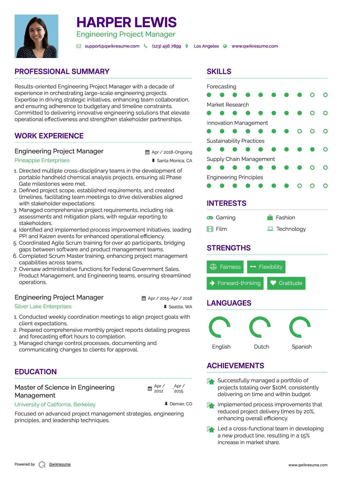 Engineering Project Manager Resume Samples QwikResume