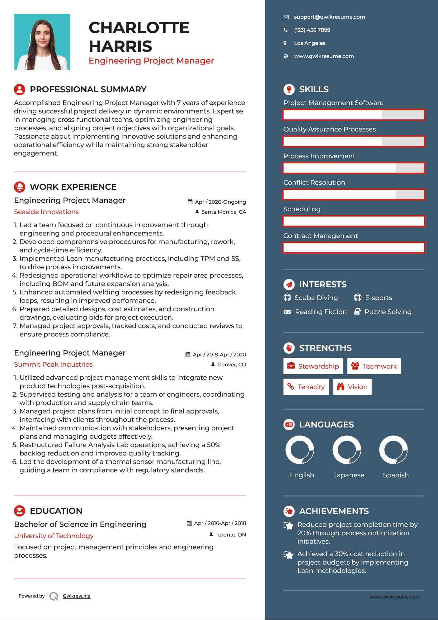 Engineering Project Manager Resume Samples QwikResume