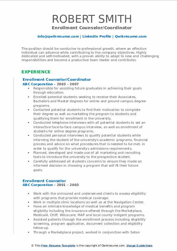 Enrollment Counselor Resume Samples Qwikresume 