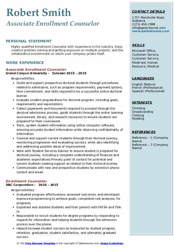 Enrollment Counselor Resume Samples Qwikresume 