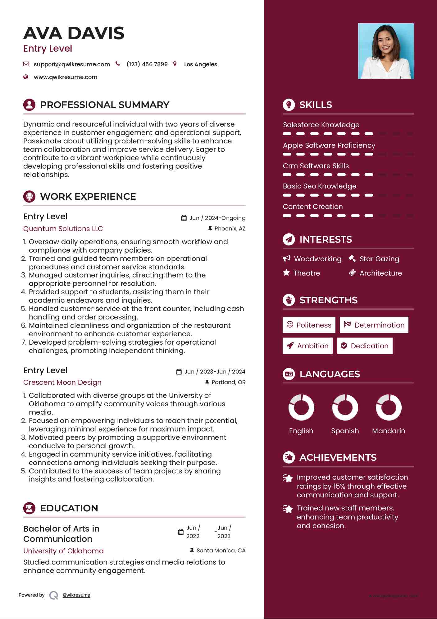 Entry Level Resume Samples QwikResume