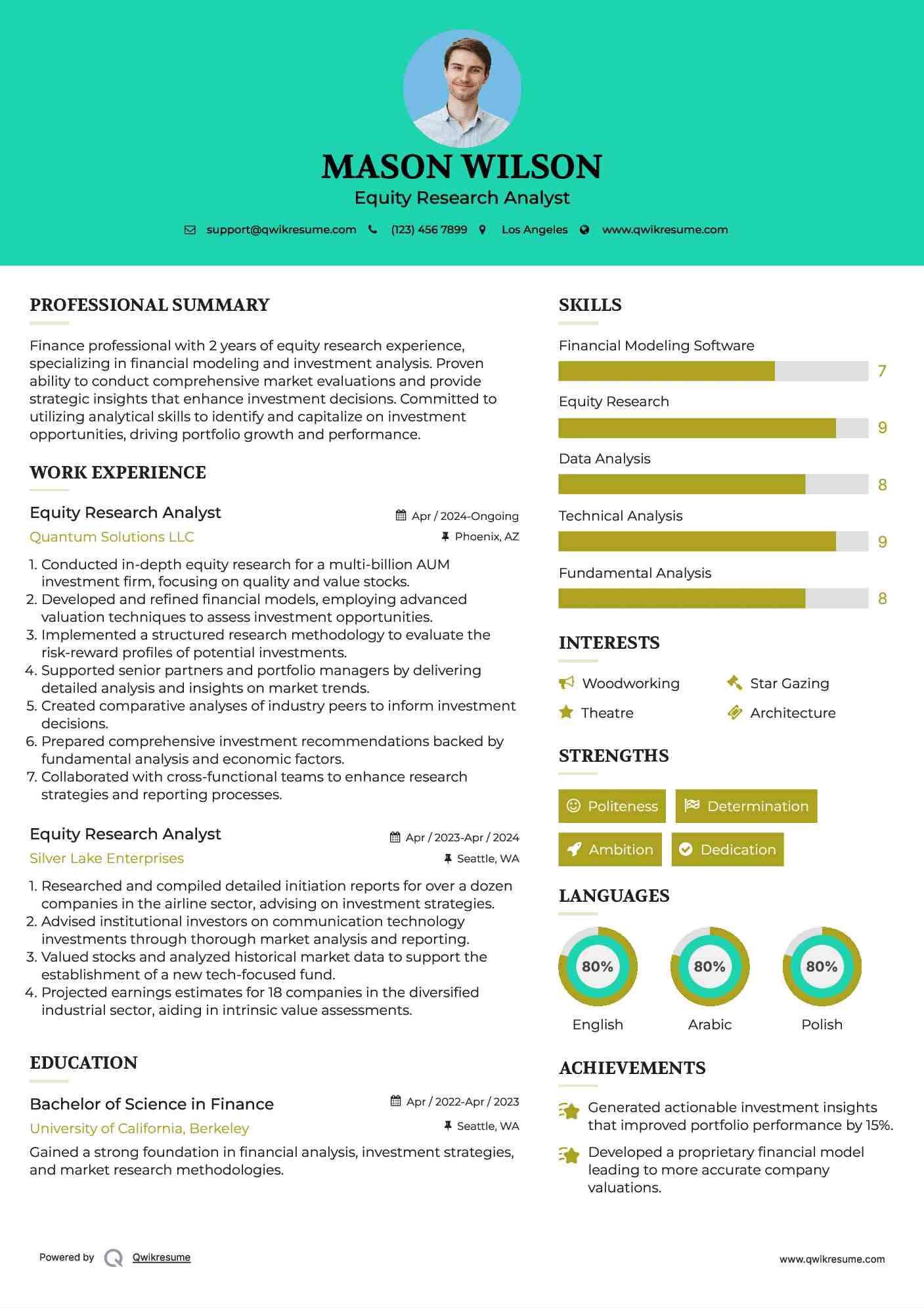 Equity Research Analyst Resume