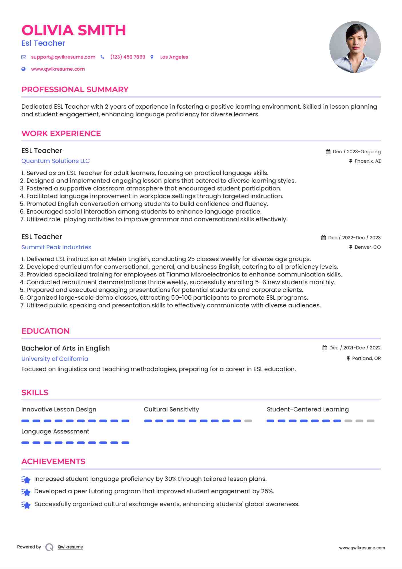 Sample Esl Teacher Resumes Masaka luxiarweddingphoto
