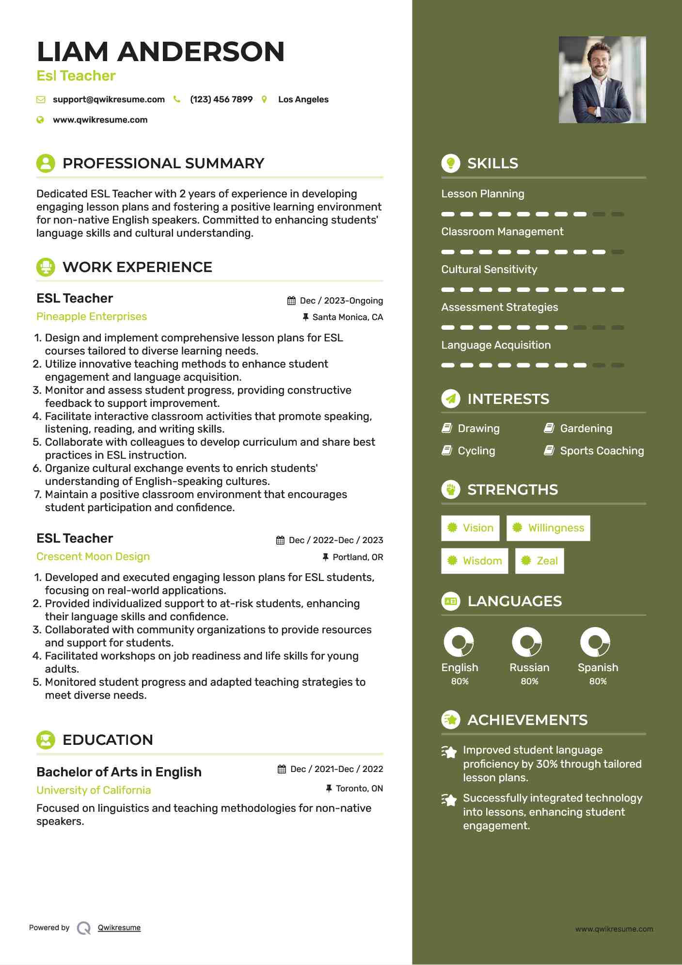 ESL Teacher Resume Samples QwikResume