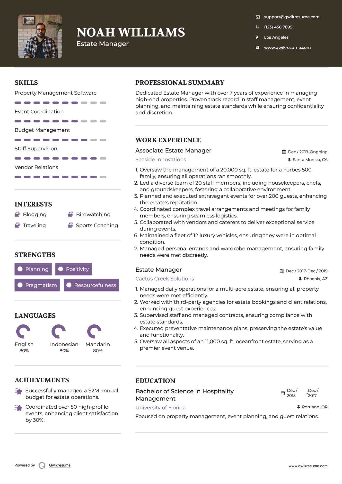Estate Manager Resume Samples QwikResume