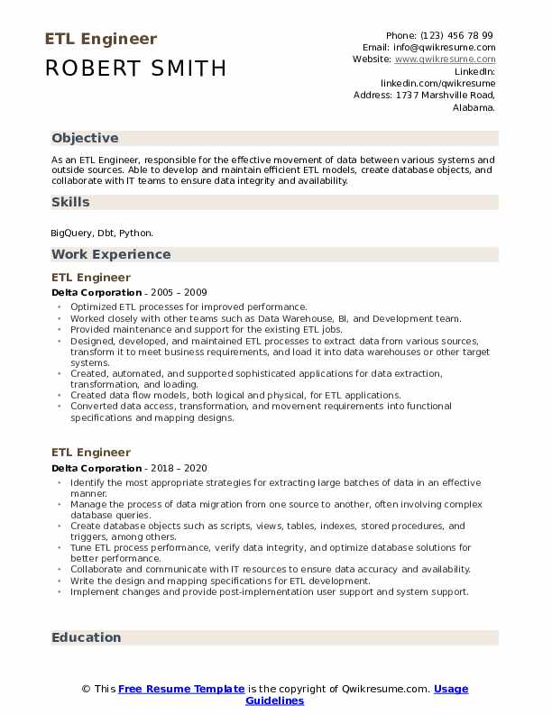 ETL Engineer Resume Samples | QwikResume