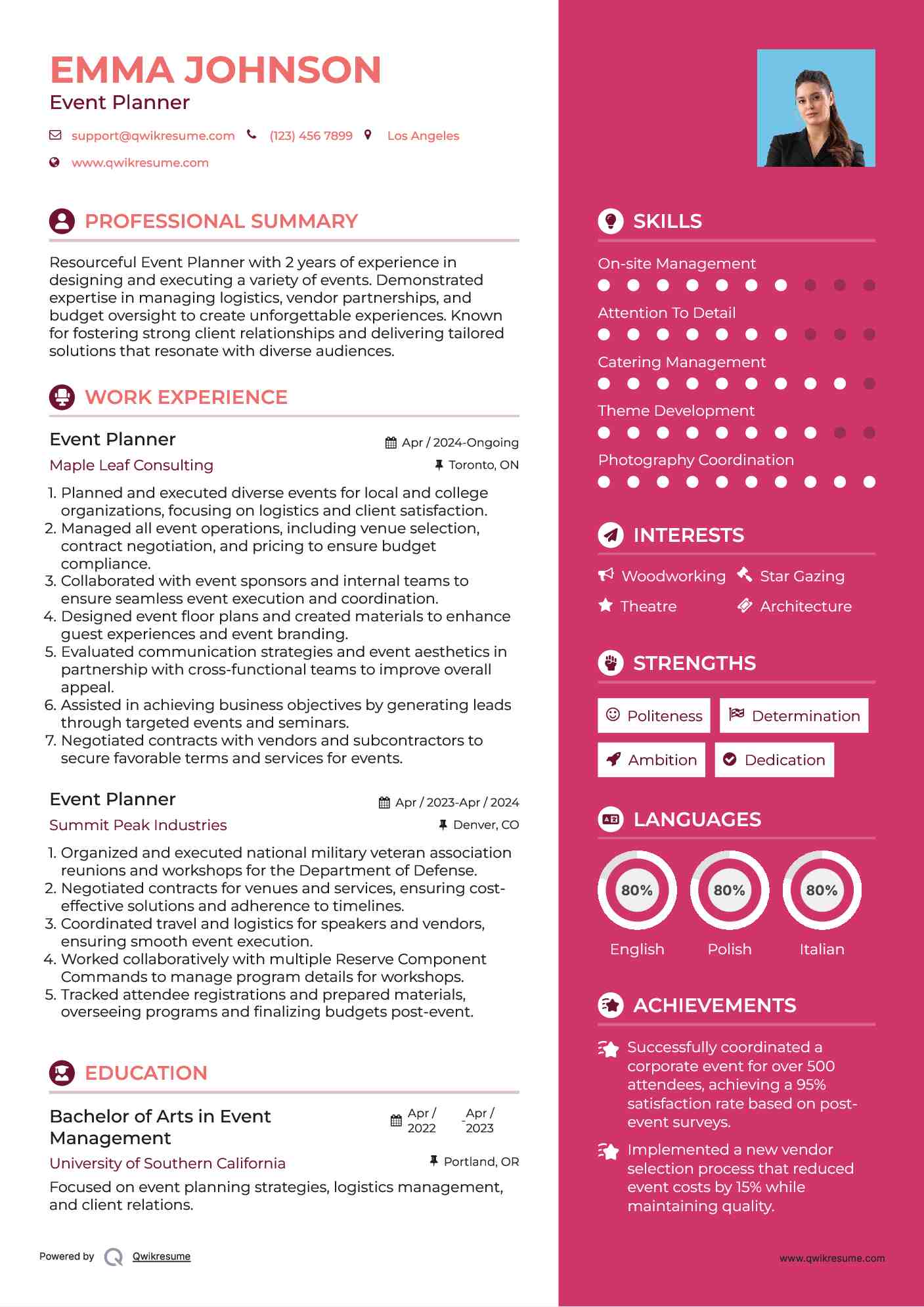 Event Planner Resume Samples QwikResume