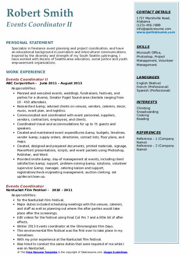 Events Coordinator Resume Samples QwikResume