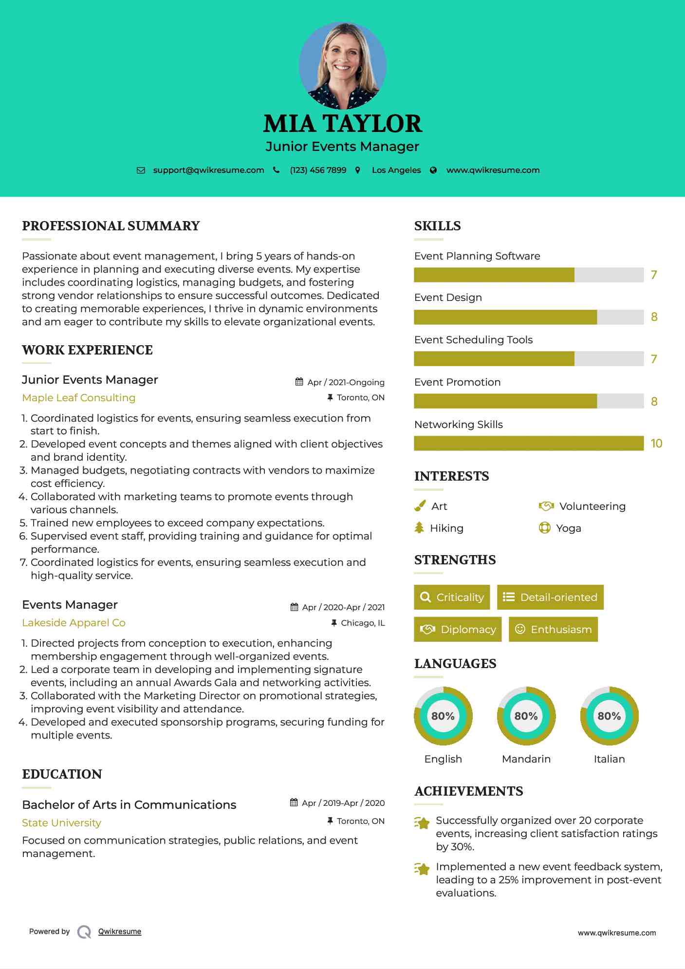 Events Manager Resume Samples QwikResume