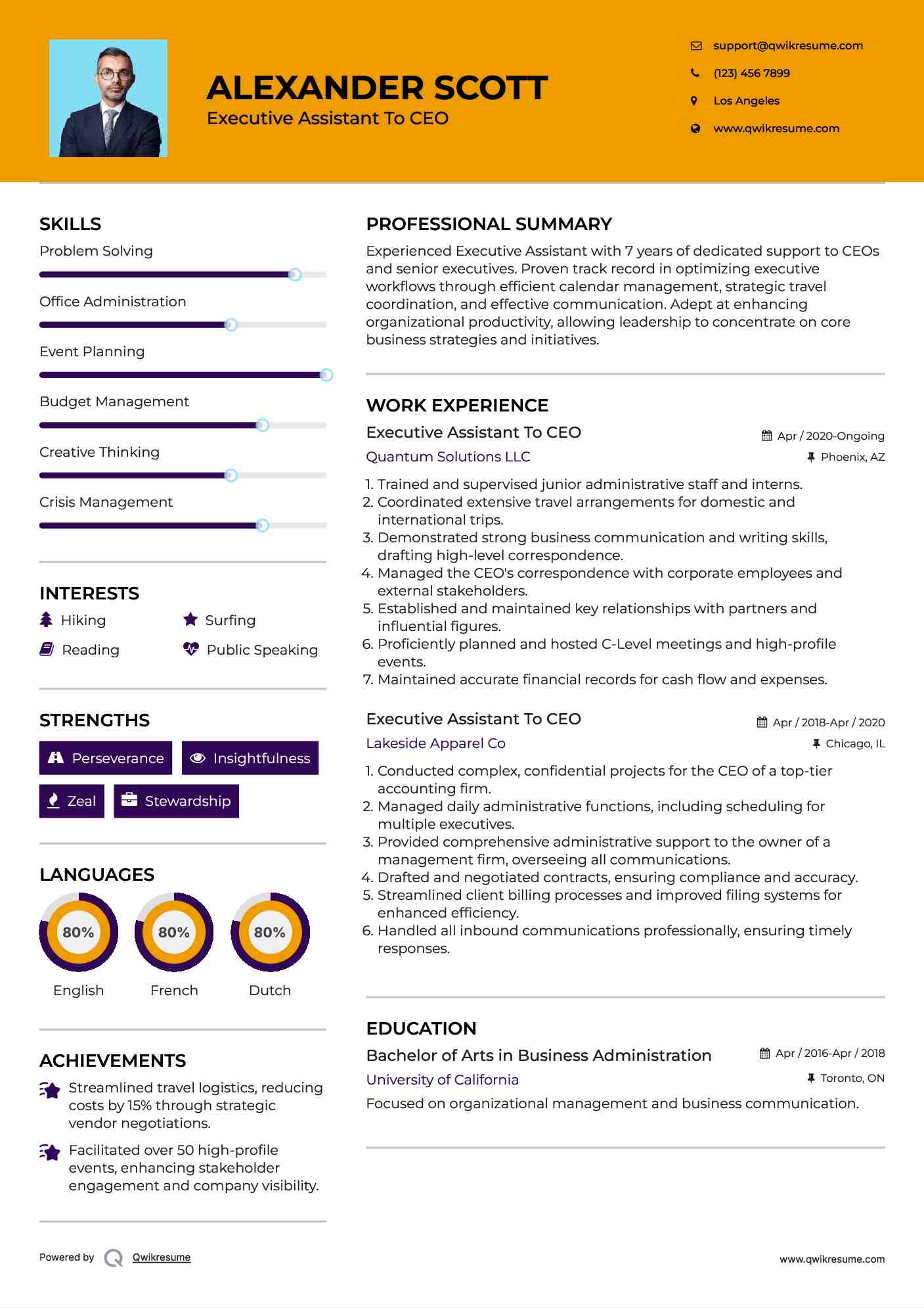 Executive Assistant To CEO Resume Samples QwikResume
