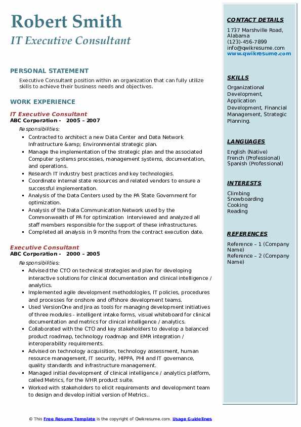 Executive Consultant Resume Samples | QwikResume