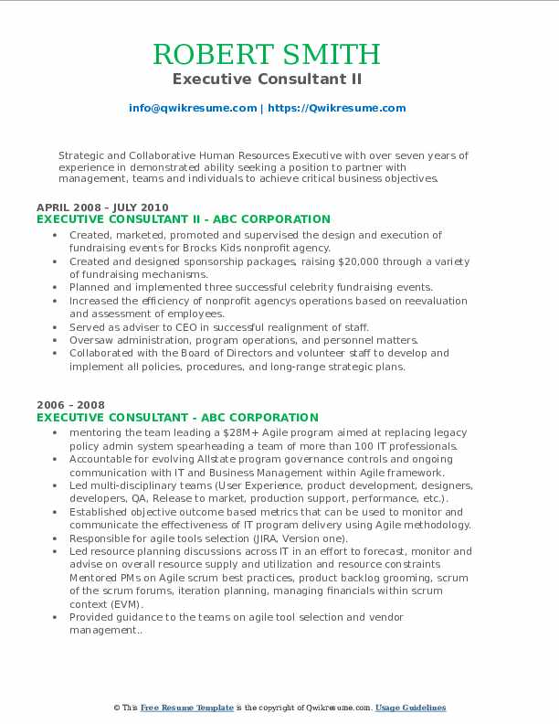 Executive Consultant Resume Samples | QwikResume