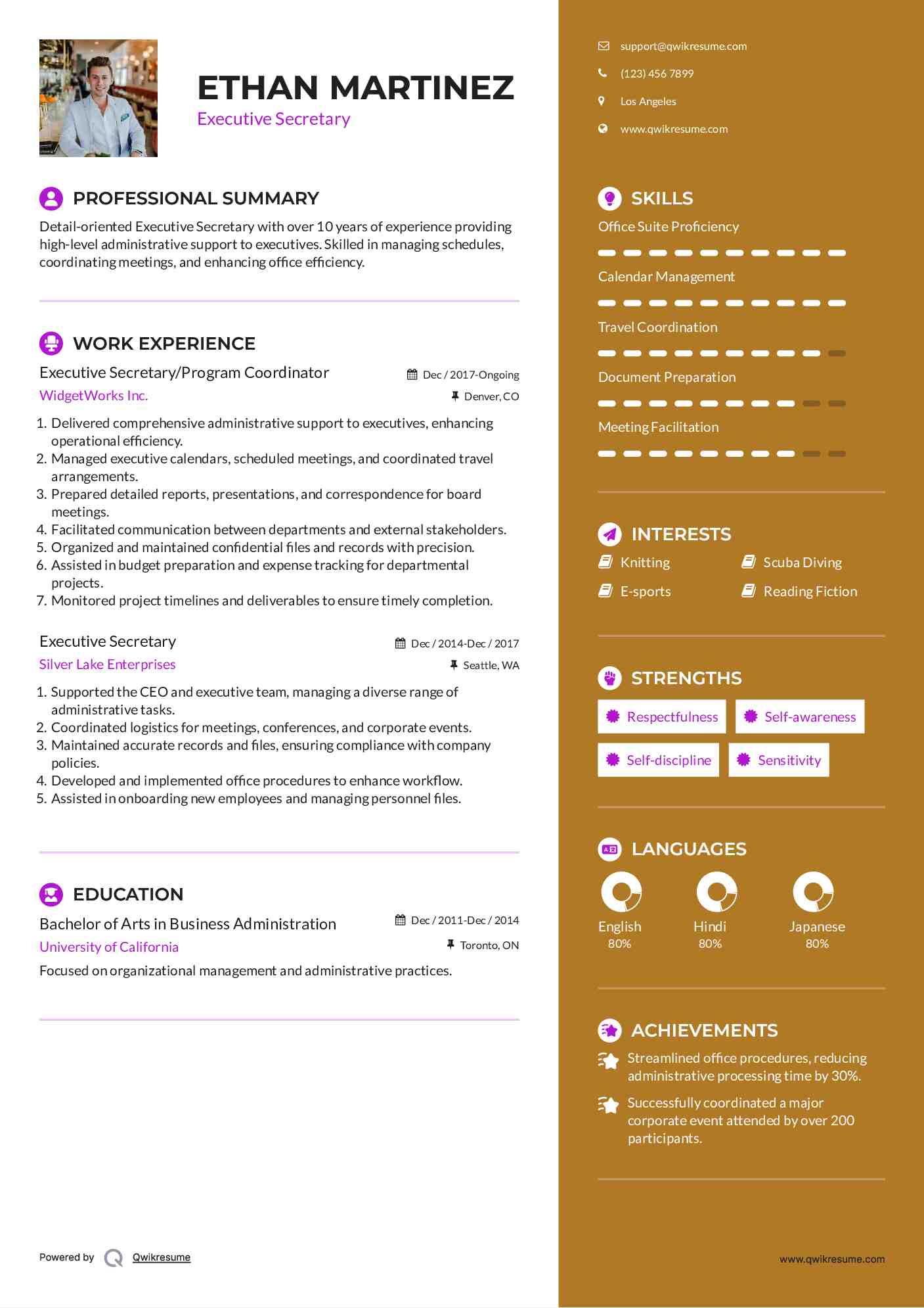 Executive Secretary Resume Samples QwikResume