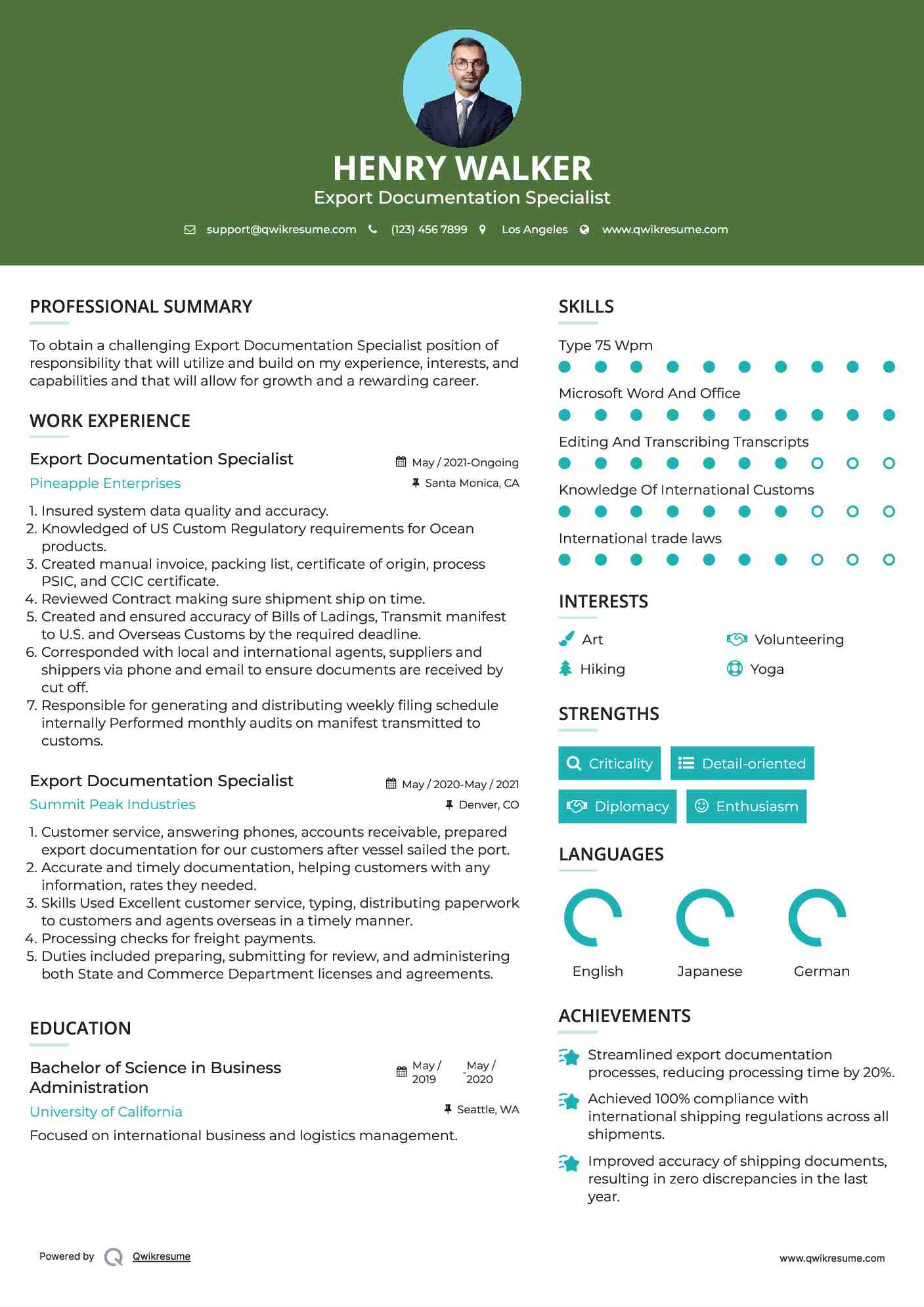 Export Documentation Specialist Resume Samples QwikResume