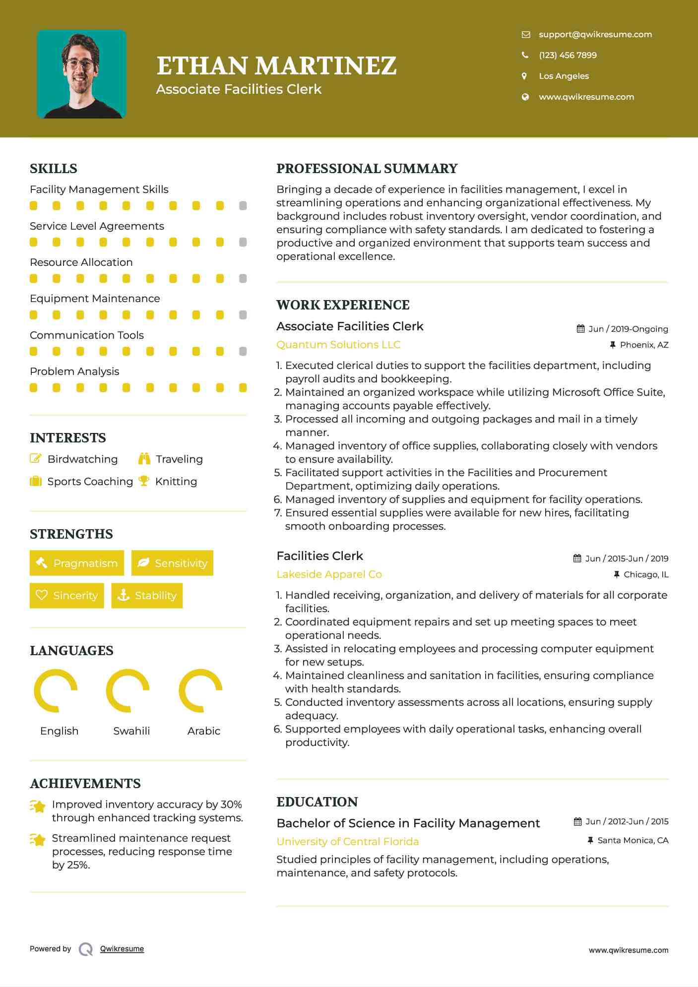 Facilities Clerk Resume Samples QwikResume facilities-clerk-resume-samples-qwikresume